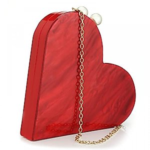 Simcat Women Heart Shape Clutch Purse Velvet Shoulder Bag Evening Handbags (Red)
