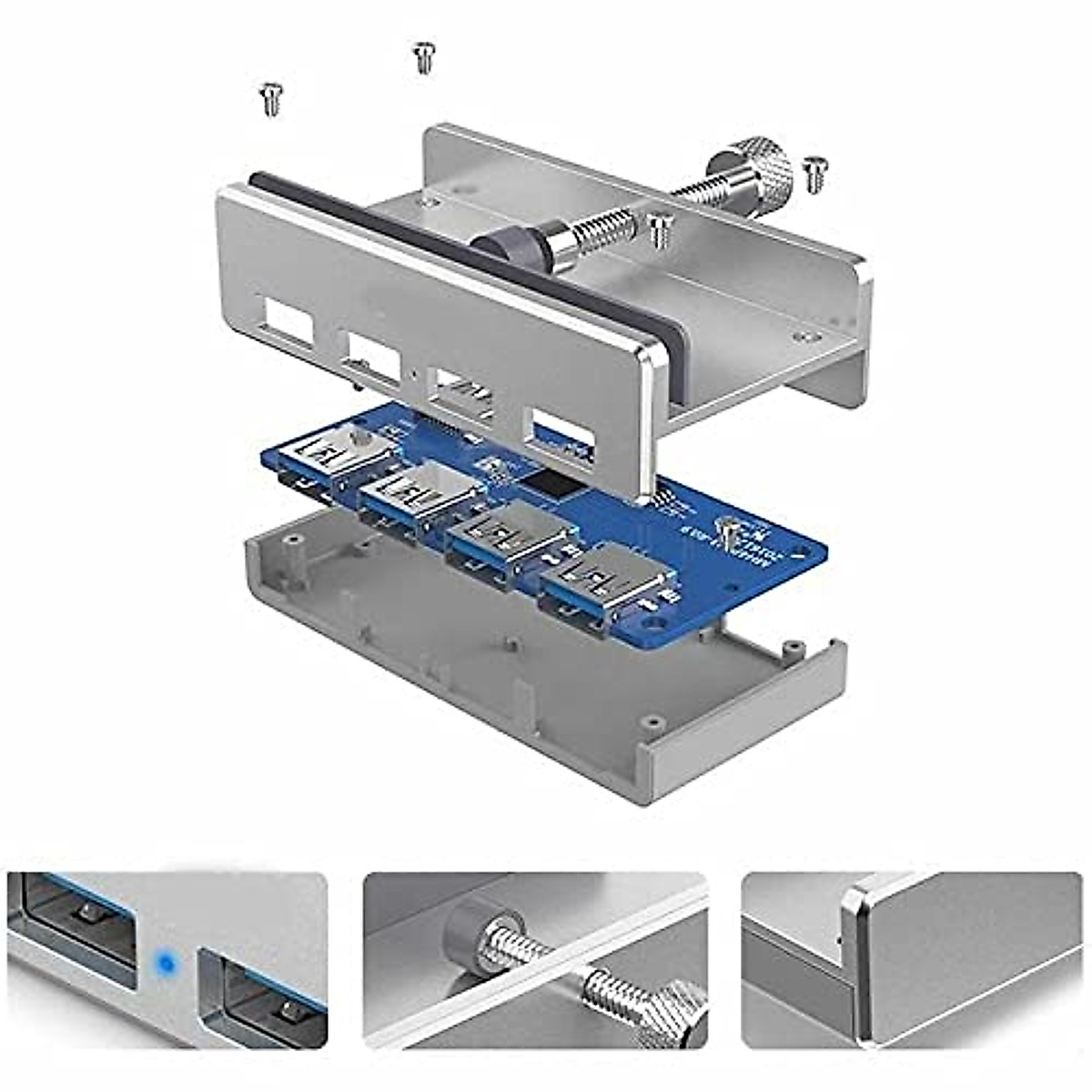 SHYPT Aluminum 4 Port Multifunctional USB 3.0 Clip-Type USB C HUB for Desktop Laptop Clip Range