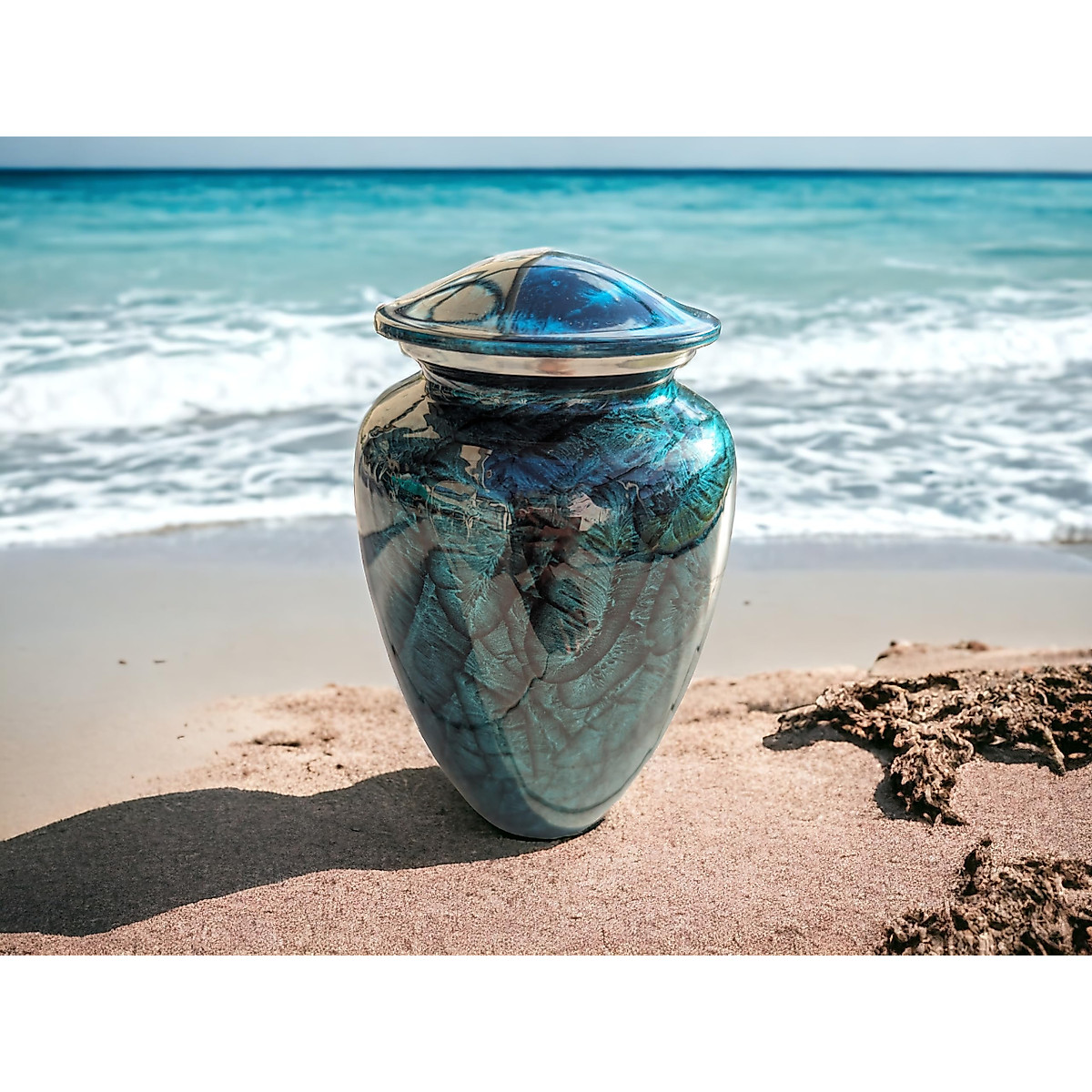 Beautiful Ocean Blue Urns for Human Ashes Adult Female, Burial Urns, Decorative Urns, Funeral Urns, Cremation Urns for Women and Men - 1 Large Urn (Blue)