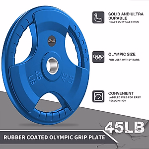 SPART Color Weight Plate 2-Inch Rubber Coated Olympic Grip Plate for Barbell,Solid Cast Iron Weight Plates in Pairs or Single for Strength Training,Weightlifting,Crossfit,Home Gym, 5LB, Pair