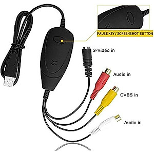 VHS To Digital DVD Converter, USB2.0 Audio/video Capture Grabber Adapter Device,Transfer VCR TV Hi8 Game S video to DVD,Support Windows 10/8.1/8/7/Vista/XP