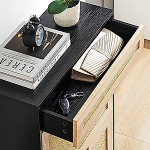 GAOMON Natural Rattan 2 Flip Door with 1 Drawer Shoe Rack Storage Cabinet, Shoe Cabinet Organizer Freestanding with 3-Tier Adjustable Shelves for Entryway, Entrance Hallway (2 Flip Doors, Black)