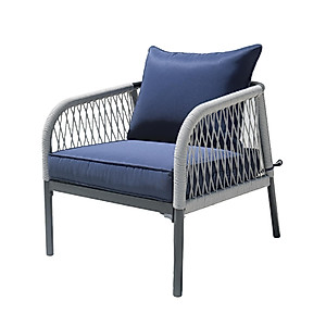 Jadoxy Outdoor Chair Deep Seating Cushions, Waterproof Patio Furniture Back & Deep Seat Cushion Set for Garden Courtyard Furniture (Blue)