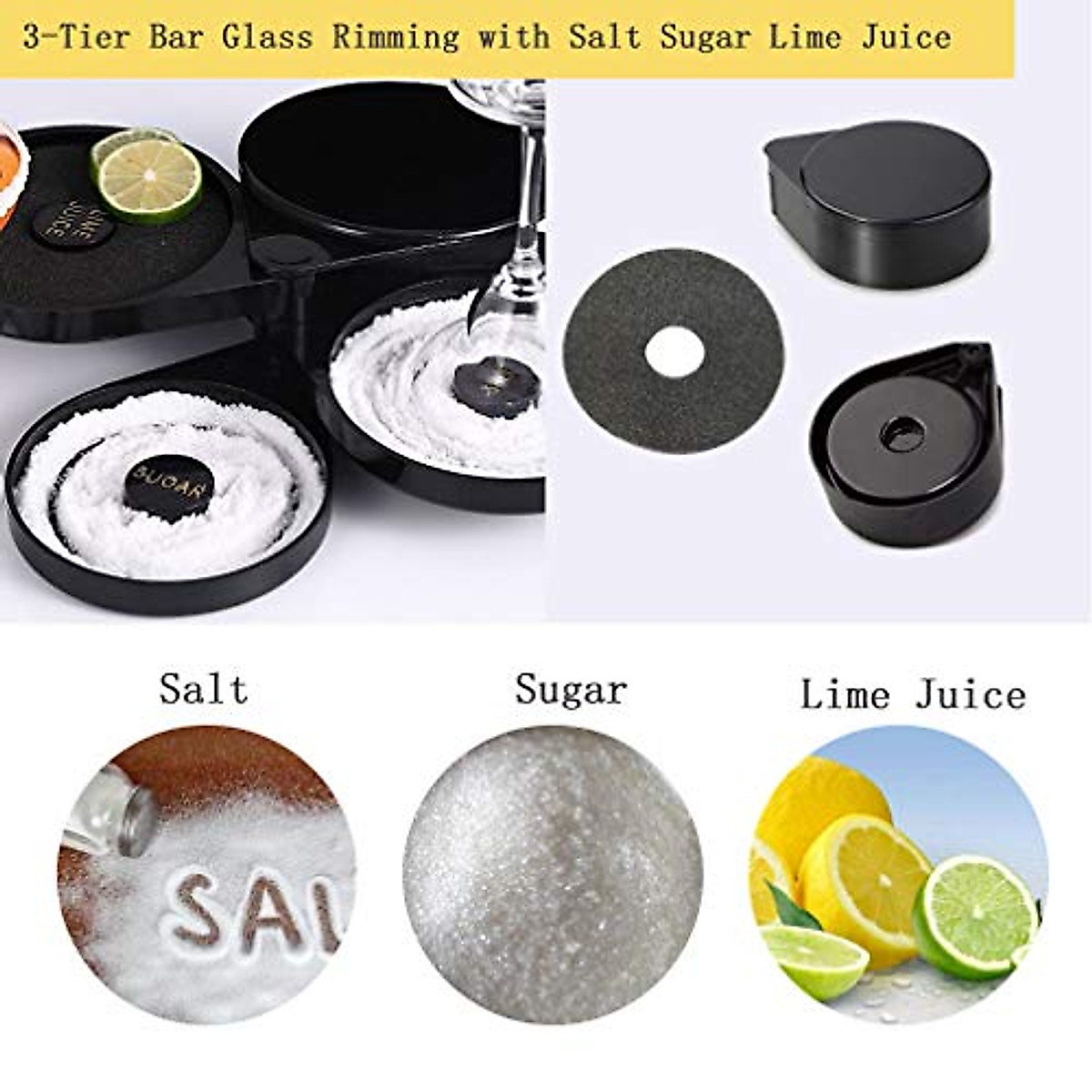 1 Pack 3 Tier Bar Glass Rimmer for Margarita and Cocktail, Bartender Tool,Salt Box Spice Container