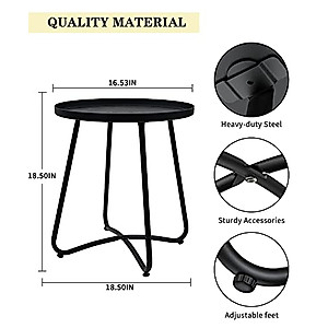 Icerona Outdoor Side Table, Small Round End Table with Tray top, Waterproof Metal Patio Side Table for Garden Balcony Entryway, Easy Assembly