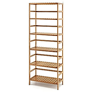 Giantex 6-Tier Bamboo Bookshelf, 63'' Tall Freestanding Storage Display Shelf with Adjustable Shelves, Easy Assembly Multipurpose Bookcase Shelf Rack for Living Room, Kitchen, Plants (Natural)