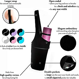 Zenifit Yoga Mat Bag - Long Tote with Pockets - Holds More Yoga Accessories. Cute Yoga Mat Holder with Bonus Yoga Mat Strap Elastics. Stylish and Practical Yoga Mat Bags and Carriers for Women (Black)