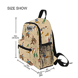 Glaphy Custom Kid's Name Backpack, Cowboys Riding on Horse and Bull Toddler Backpack for Daycare Travel, Personalized Name Preschool Bookbags for Boys Girls