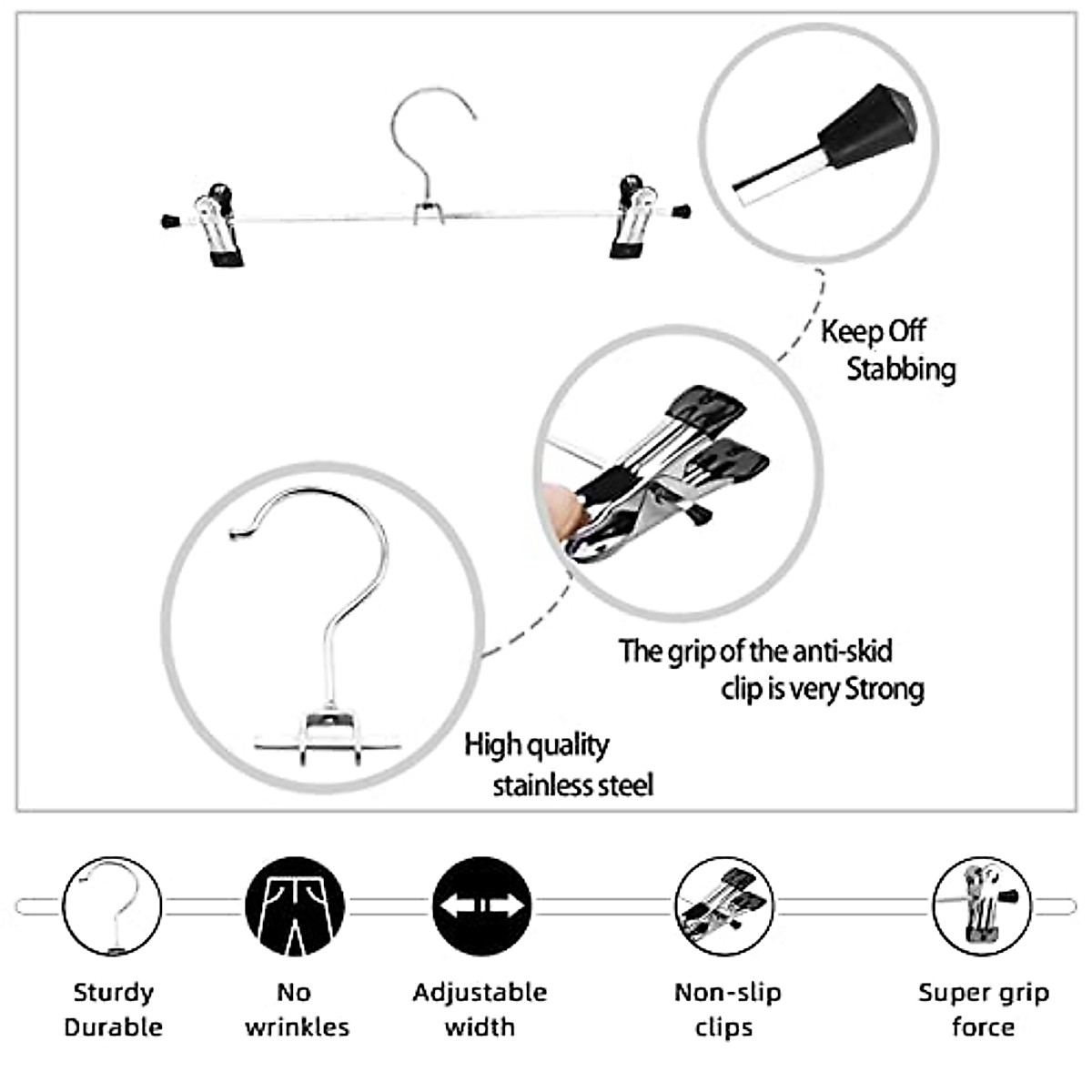 Skirt Hangers with Clips - Pants Hangers 36 Pack Metal Hangers for Pants Jeans Skirt Clip Hangers for Pants Heavy Duty