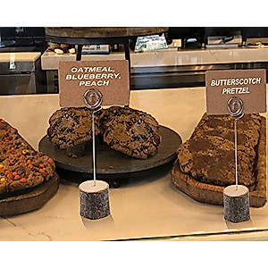 Toncoo 10Pcs Premium Wood Place Card Holders with Swirl Wire and 20 Pcs Kraft Place Cards, Rustic Wood Table Number Holders Stands, Name Cards Photo Holders for Wedding Party Sign Food Cards Label