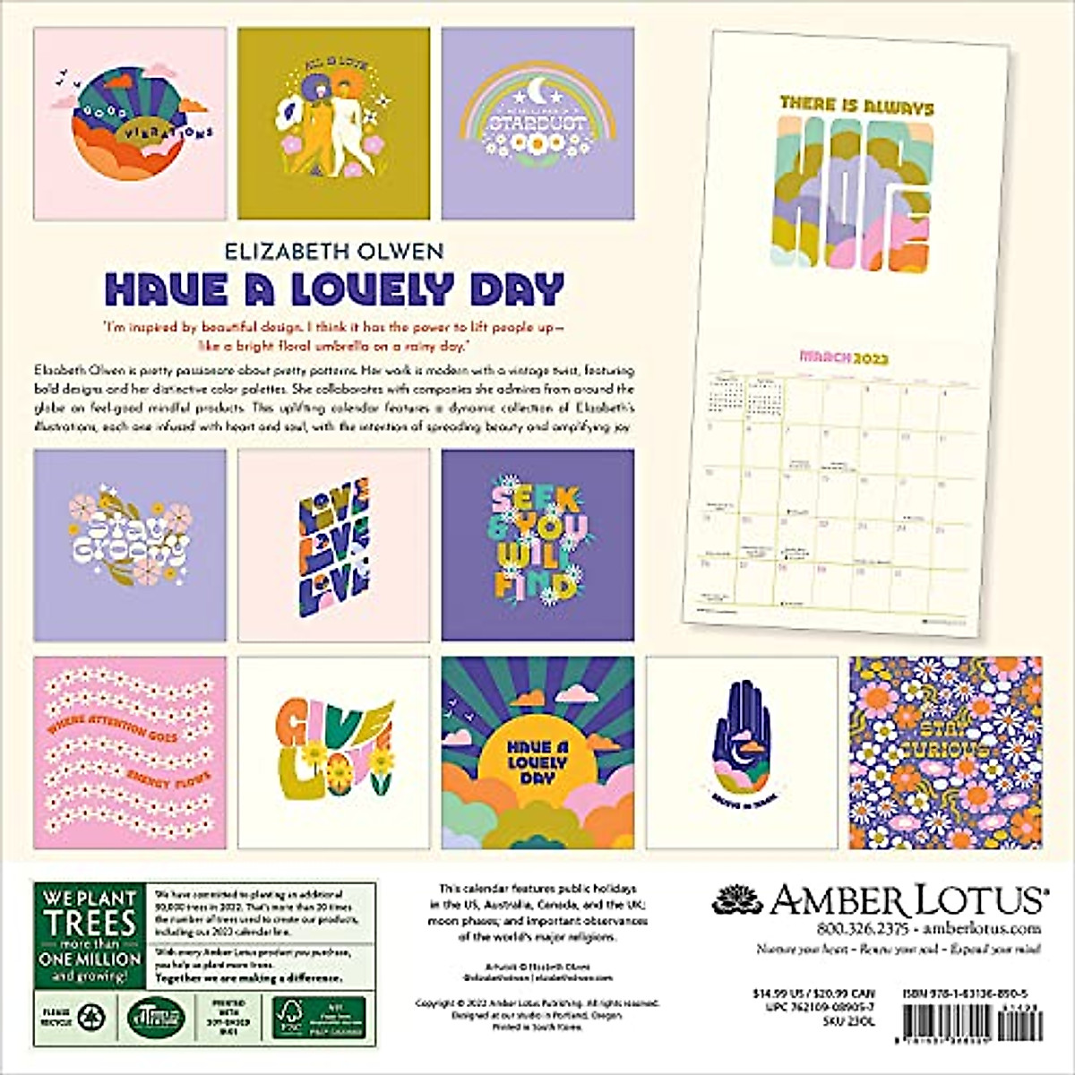 Elizabeth Olwen 2023 Wall Calendar: Have A Lovely Day | 12" x 24" Open | Amber Lotus Publishing