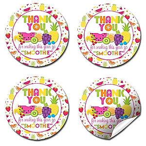 Tutti Fruitti Smoothie Fruit Themed Teacher Appreciation Thank You Sticker Labels, 40 2" Party Circle Stickers by AmandaCreation, Great for Envelope Seals & Gift Bags