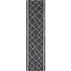 JONATHAN Y SMB129E-28 Derya Tribal Diamond Trellis Indoor Outdoor Area-Rug Bohemian Contemporary Easy-Cleaning Bedroom Kitchen Backyard Patio Non Shedding, 2 X 8, Black/Ivory