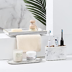 Shinowa Ceramic Vanity Tray, Bathroom Counter Tray Marble Finish Perfume Tray Rectangle Decorative Tray for Vanity Dresser Bathroom Countertop Living Room Kitchen, Large Size - Marble White
