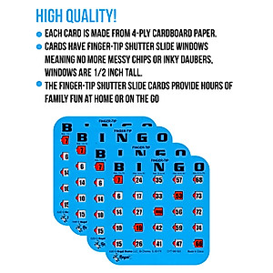 Regal Bingo Bulk Bingo Cards with Sliding Windows - Reusable Large Print Bingo Game Cards for Adults Large Group - 10 Pack, Blue