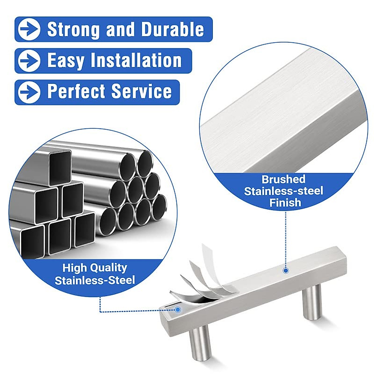 NIZADO 5 Pack Stainless Steel Cabinet Handles,2 1/2 Inch Satin Nickel Finish Drawer Pulls,Handles for Cabinets and Drawers,Square T Bar Cabinet Pulls, 4 Inch Overall Length