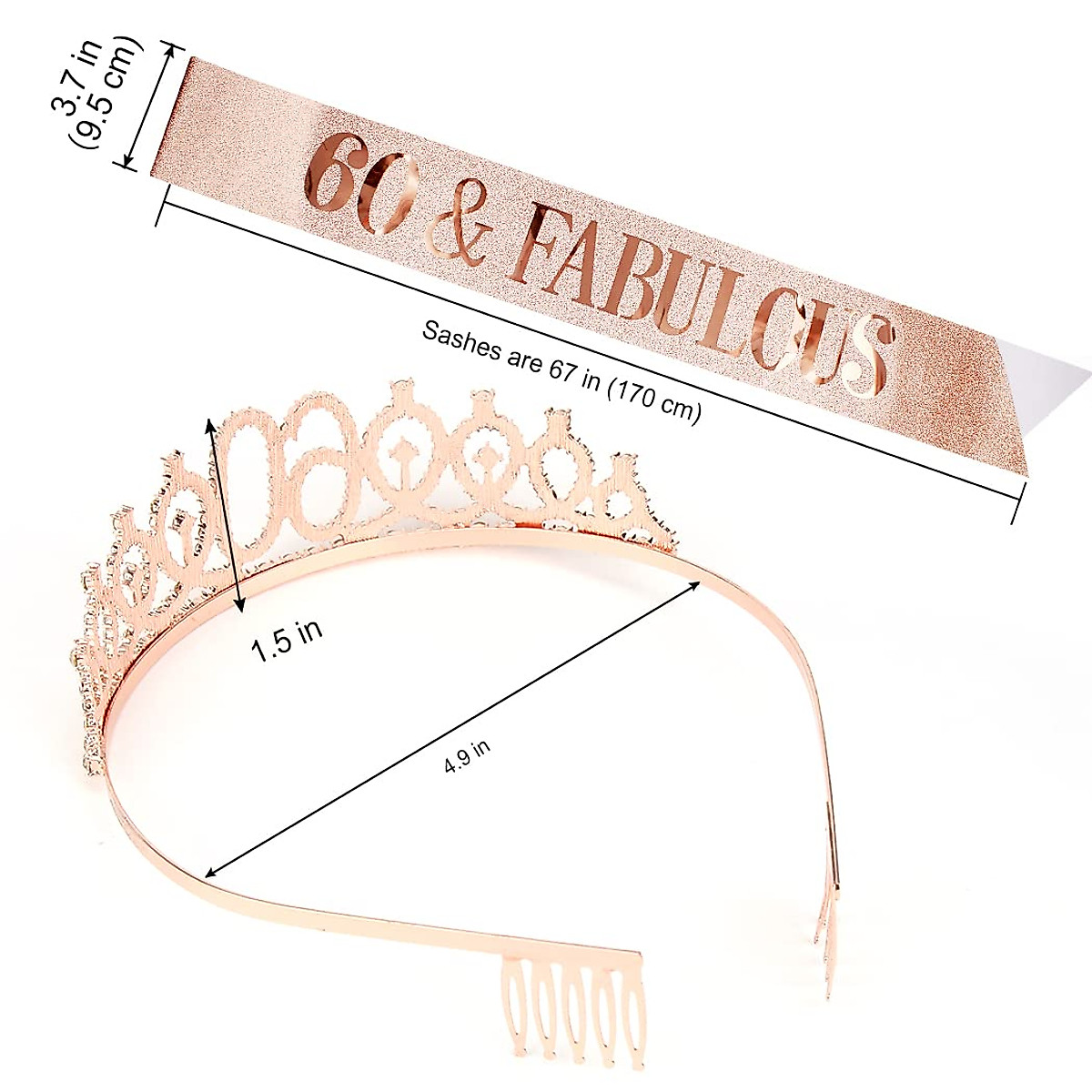 Vovii 60th Birthday Sash and Tiara, Rose Gold Tiara, 60th Birthday Gifts for Women, 60th Birthday Decorations for Women, Happy 60th Birthday Decorations