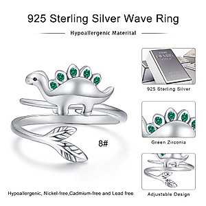 Freesloth Dinosaur Ring 925 Sterling Silver Dinosaur Gifts for Women Adjustable Open Rings Cute Animal Dinosaur Jewelry