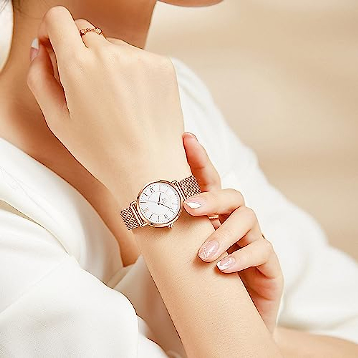 SHENGKE Minimalist Watch (Love Me Tender Love Me Home) Casual Fashion Wrist Watch Mesh Numerals Golden