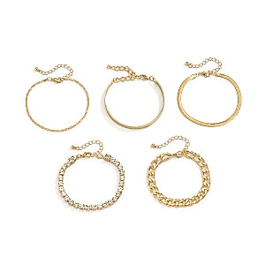 BERYUAN Trendy Gold Bracelet Set for Women Or Men Chain Bracelet Rhinestone Bracelet Snake Bone Bracelet Bangle Bracelet Set Charm Accessories Fashion