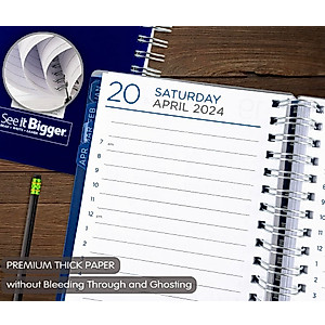 PlanAhead SEE IT BIGGER Daily Format Planner Premium Paper 6" x 9" April 2024 - June 2025 and SUHEYLA Inspirational Pen "My Life is My Message”. (Navy)