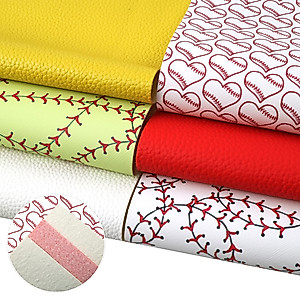 David accessories Sports Printed Faux Leather Fabric Sheets Lychee Pattern 6 Pcs 7.7" x 12.9" (20 cm x 33 cm) Include 2 Kinds of Leather Fabric for DIY Bows Earrings Making Crafts (Sports Set A)