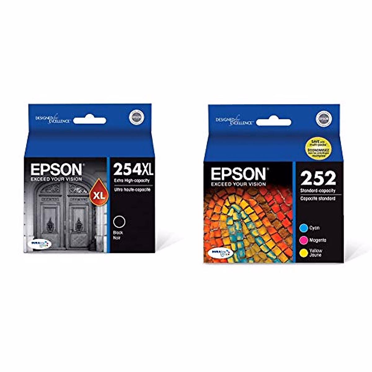 Epson DURABrite Ultra 254XL Extra High-Capacity -Ink -Cartridge, Black (T254XL120) & EPSON T252 DURABrite Ultra Ink Standard Capacity Color Combo Pack (T252520-S) for select WorkForce Printers, 1 Size
