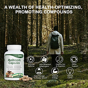 Salate Lion's Mane Supplement Organic Mushroom Extract for Memory and Focus, Concentration & Immune Support Brain Capsules with 100% Fruit Bodies & Extracts