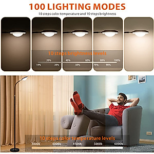 XXEAN Super Bright LED Floor Lamp with Remote,22W Dimmable Standing Lamp for Bedroom,Adjustable 10 Levels Brightness Tall Lamp with Timer,Touch Control Black Floor Lamp for Living Room