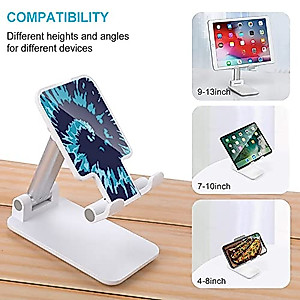 Navy Blue Tie Dye Cell Phone Stand for Desk Foldable Phone Holder Height Angle Adjustable Sturdy Stand White-Style