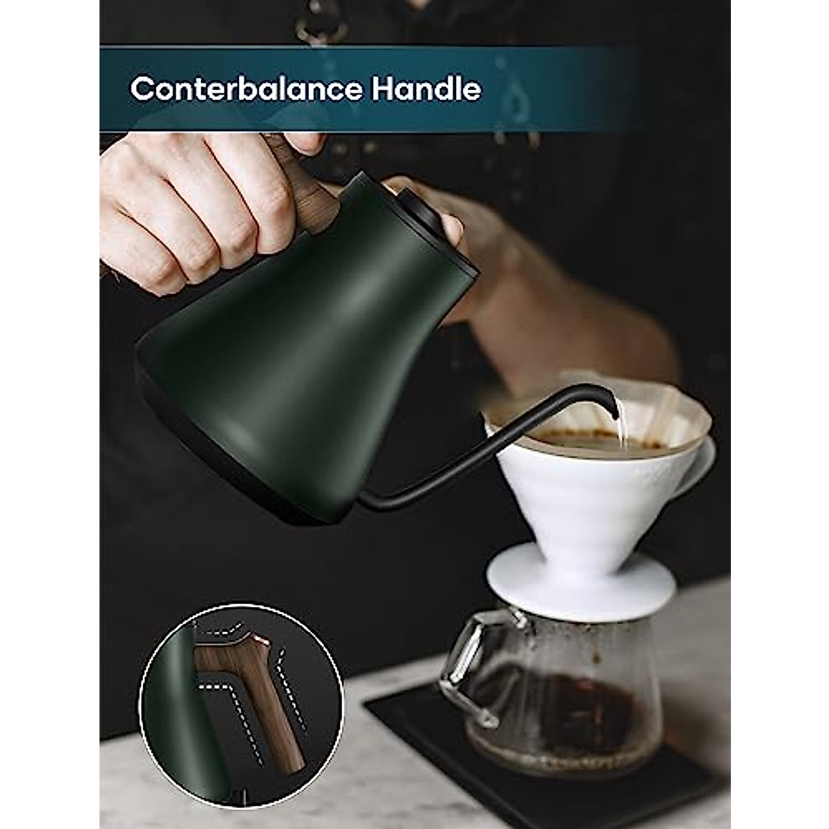 Electric Kettles, INTASTING Gooseneck Electric Kettle, ±1℉ Temperature Control, Stainless Steel Inner, Quick Heating, for Pour Over Coffee, Brew Tea, Boil Hot Water, 0.9L Green