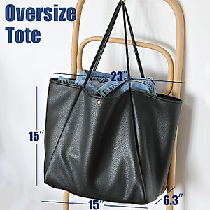 HOXIS Oversize Pu Leather Tote Women Weekender Bag Shopper Handbag Travel Purse (Black)