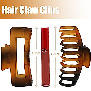 Bqmte Hair Claw Clips, 8 Pcs 4.3" Large Hair Clips for Thick & Thin Hair, 2 Styles Non-Slip Matte Big Jaw Clips, 90's Fashion Design for Women and Girls