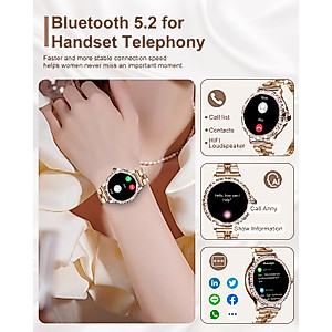Smart Watches for Women (Answer/Make Call) with Diamonds, 1.3”HD Screen Bluetooth Smartwatch for Android iOS Phones, IP68 Waterproof Fitness Activity Trackers with Heart Rate/SpO2/BP/Sleep Monitor