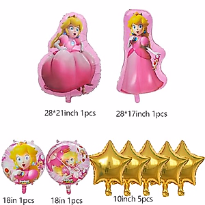 131Pcs Mario Princess Peach Decorations Peach Balloon Garland Arch Kit Include Princess Peach Balloons,Star Mario Foil Balloons for Girls Princess Peach Themed Birthday Party Decoration Supplies