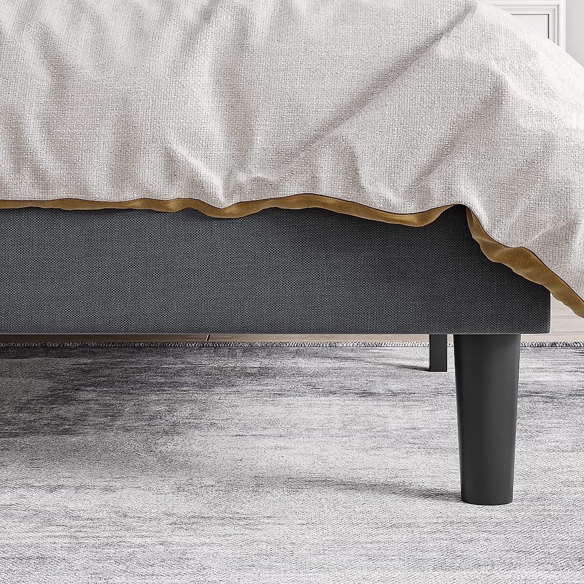 HOOMIC King Size Platform Bed Frame with Geometric Wingback Headboard, Wooden Slats Support, No Box Spring Needed, Modern Style in Dark Grey