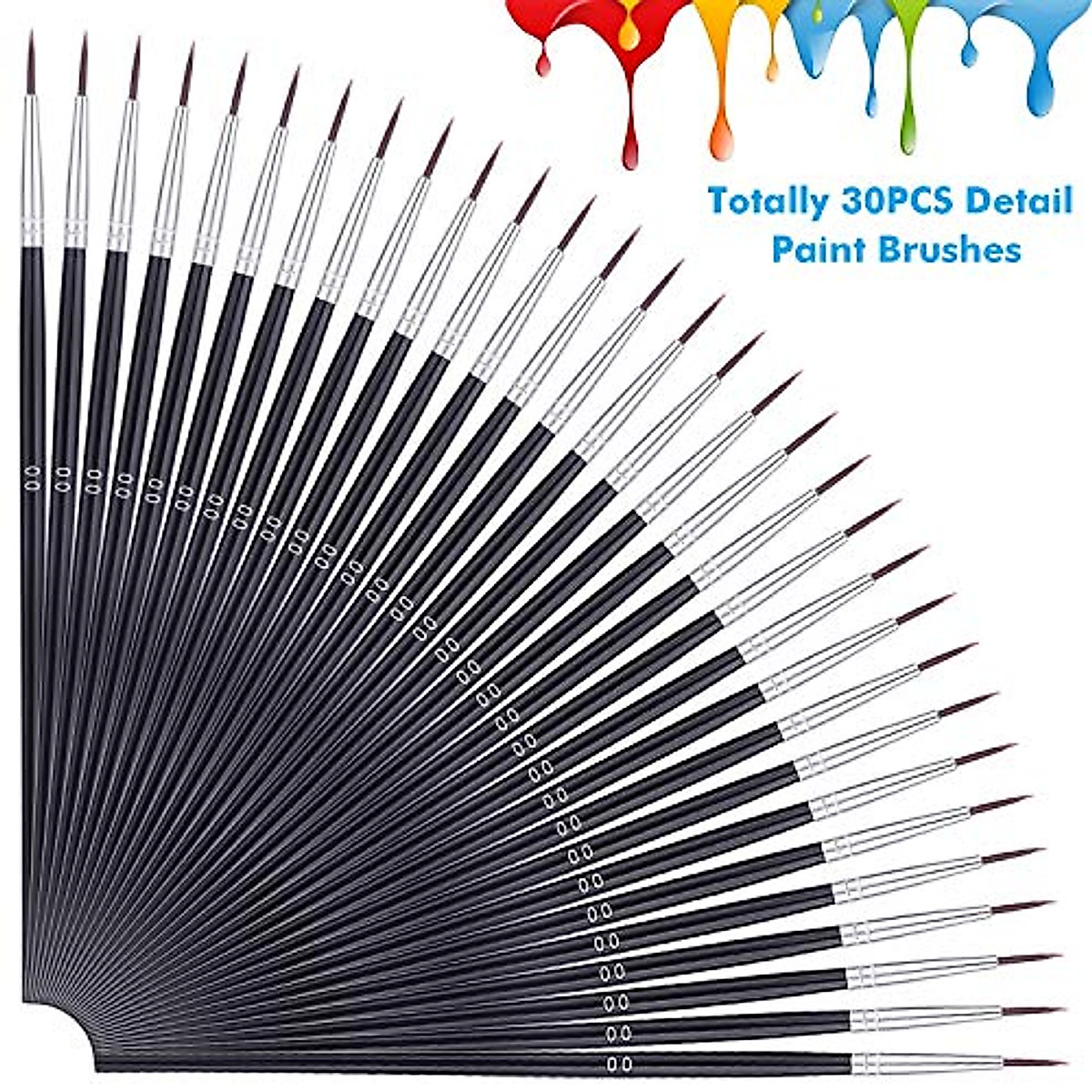 Miniature Detail Paint Brushes, Anezus 30 Pcs Paintbrushes Small Watercolor Artists Paint Brushes for Acrylics Oil Model Craft Nail Detail Painting, Size 00