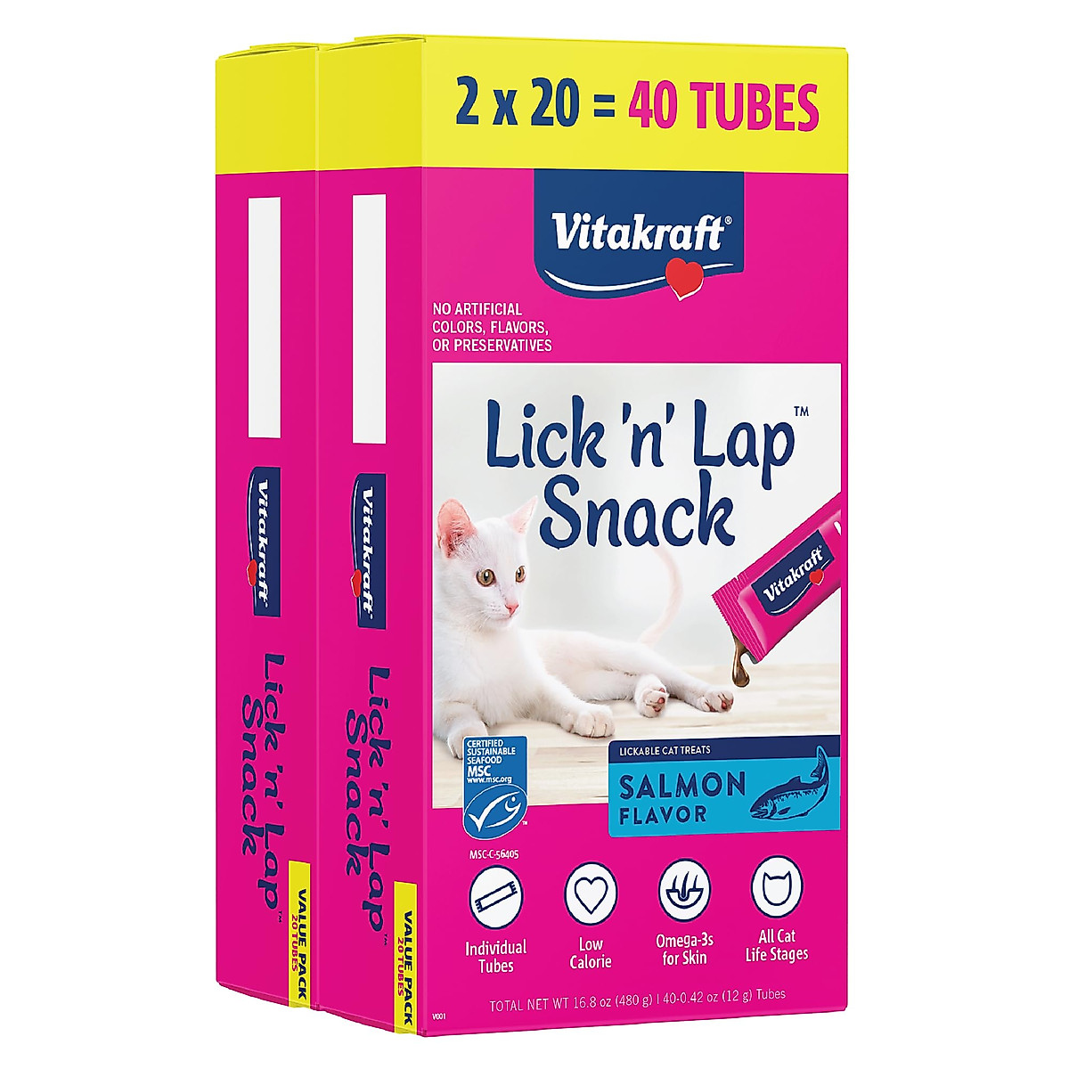 Lick 'n' Lap Snack with Salmon Cat Treat, Value-Pack 40pk