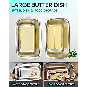 KEOAMG Butter Dish with Lid for Countertop, Large Stainless Steel Butter Dish Container with Silicone Seal for Refrigerator, Sturdy Butter Dish Keeper Holds 2 Sticks or a Normal 8oz European Butter