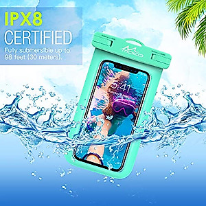 MoKo Waterproof Phone Pouch Holder [2 Pack], Underwater Phone Case Dry Bag with Lanyard Compatible with iPhone 14 13 12 11 Pro Max X/Xr/Xs Max/SE 3,Samsung S21/S10/S9/S8 Plus, Blue+Green