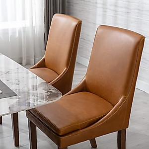 chairus Dining Chairs Set of 2 PU Leather Dining Room Chairs Modern Side Chair with Brown Wood Legs Comfy Upholstered Chair for Kitchen Lving Room Bedroom, Brown