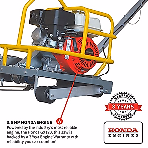 TOMAHAWK 6" Early Entry Concrete Saw Walk Behind Green Joint Saw with 3.5HP Gas Powered GX120 Honda Engine and Dust Control