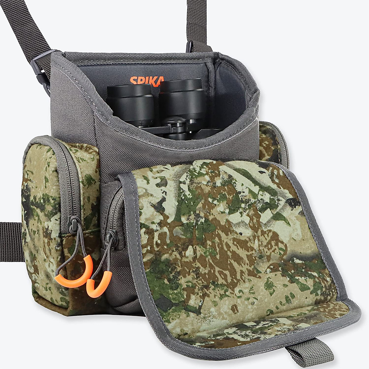 SPIKA Binocular Harness Chest Pack, Camo Bino Case with Rangefinder Waterproof Pouch for Hunting