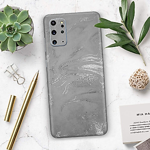 DesignSkinz Dark Silver Marble Swirl V6 Protective Vinyl Decal Wrap Skin Cover Compatible with The Samsung Galaxy S20 (Screen Trim & Back Glass Skin)