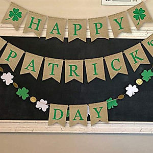Amosfun Happy St. Patricks Day Burlap Banner St Patricks Day Bunting Garland Banner St. Patricks Day Party Favors Pull Flags Party Decorations 1PCS