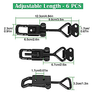 6Pack Adjustable Toggle Latch Clamp 550 lbs Holding Capacity Toggle Latch Hasp Clamp GH-4002 Quick Release Pull Latch Black Metal Draw Latch for Door, Box Case Trunk, Smoker Door, Jig