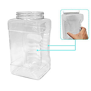 ljdeals 1 Gallon Clear Plastic Storage Containers Grip Jars, Wide Mouth Square Canisters, Pack of 2, BPA Free, Food Safe, Made in USA