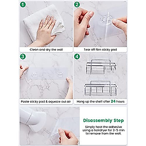 PARAKE Shower Caddy Organizer with Soap Holder, 2-Pack SUS304 Stainless Steel Shower Shelves, Self Adhesive Rustproof Shower Caddy with Hooks, for Bathroom Shampoo Soap Storage Kitchen Rack, Silver