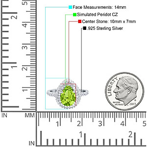 Blue Apple Co. Simulated Peridot Cubic Zirconia Size-7 Teardrop Pear Art Deco Vintage Engagement Wedding Bridal Ring Round Simulated CZ 925 Sterling Silver