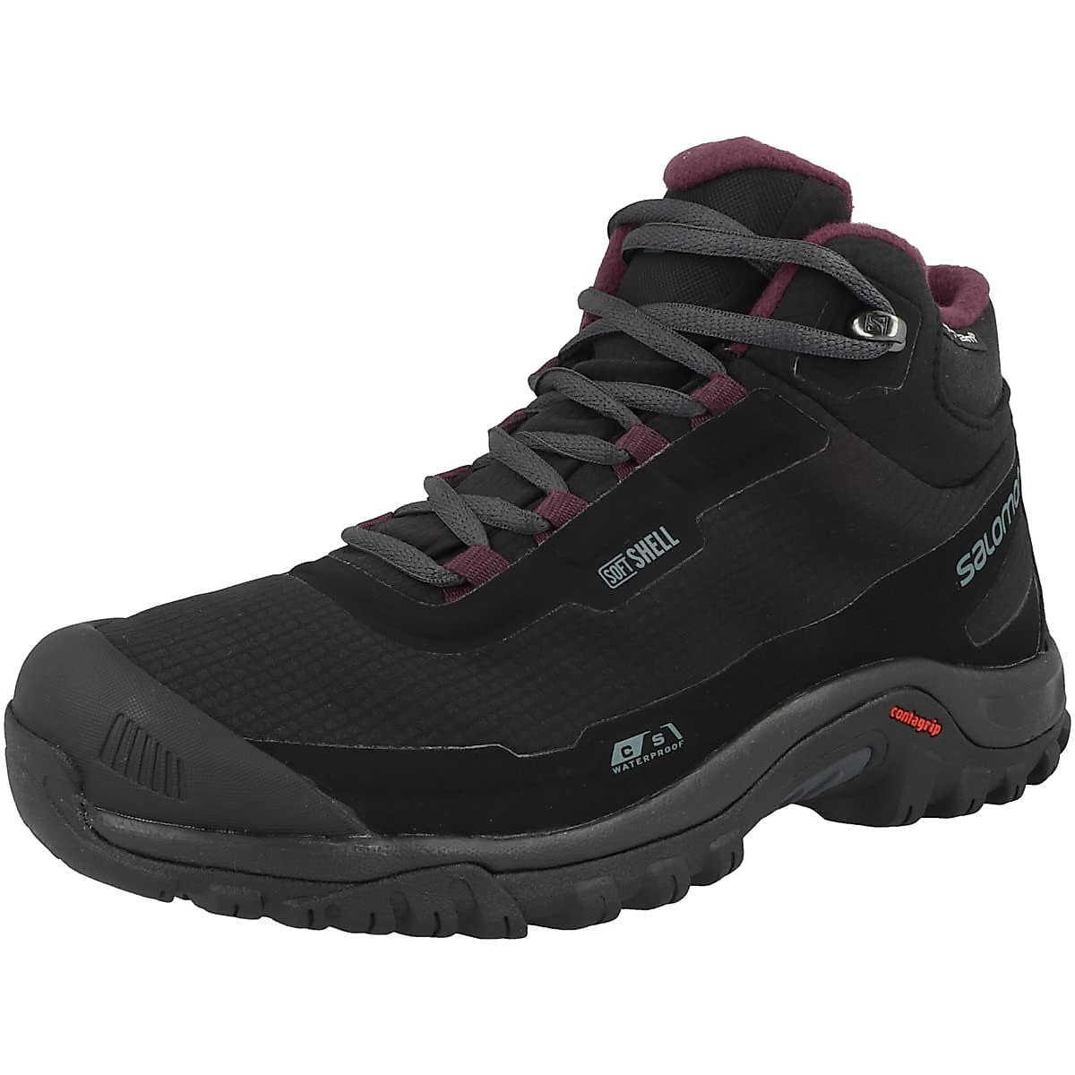 Salomon SHELTER CLIMASALOMON Waterproof Winter Boots for Women Snow, Black/Ebony/Wine Tasting, 9.5